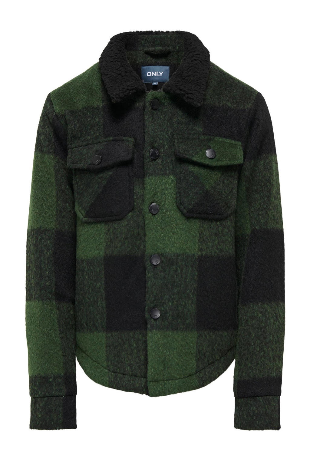 KIDS ONLY BOY geruite shacket tussenjas KOBNEWLOUIS donkergroen/zwart ...