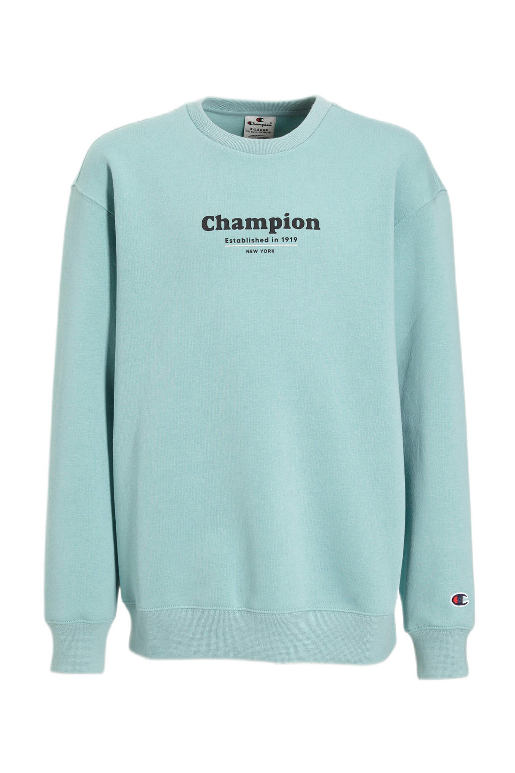 Champion sweater met backprint lichtblauw | kleertjes.com