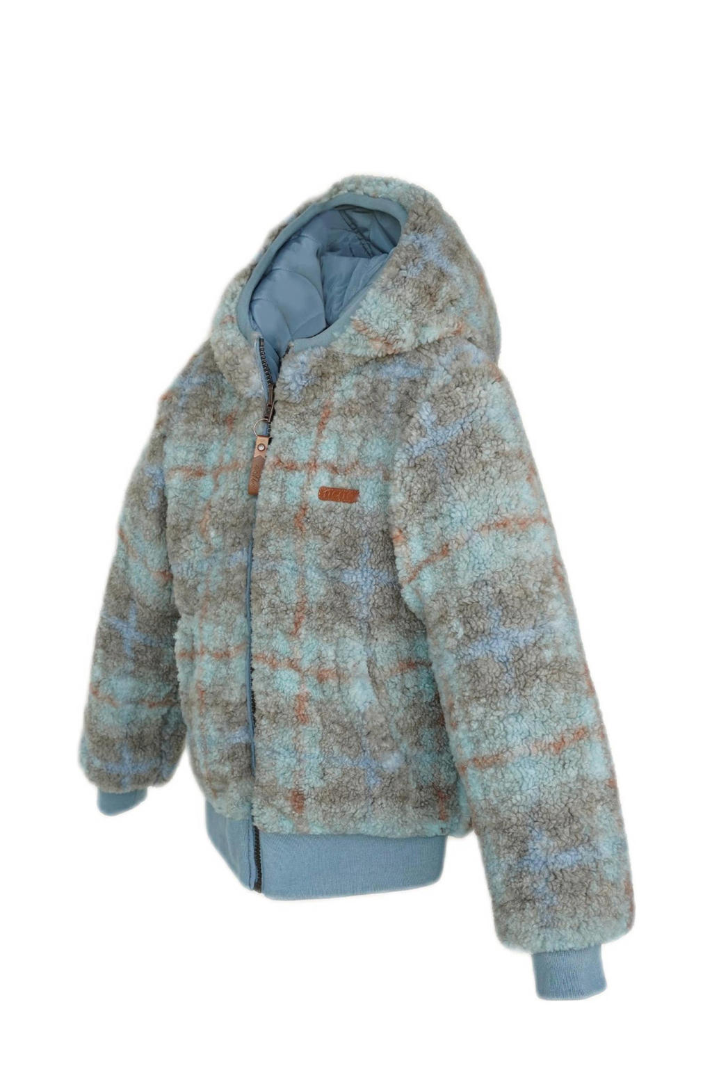 NONO reversible teddy winterjas Bomby met all over print lichtblauw ...