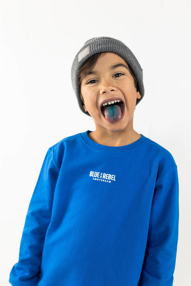 Blue Rebel sweater Harris met tekst hardblauw | kleertjes.com