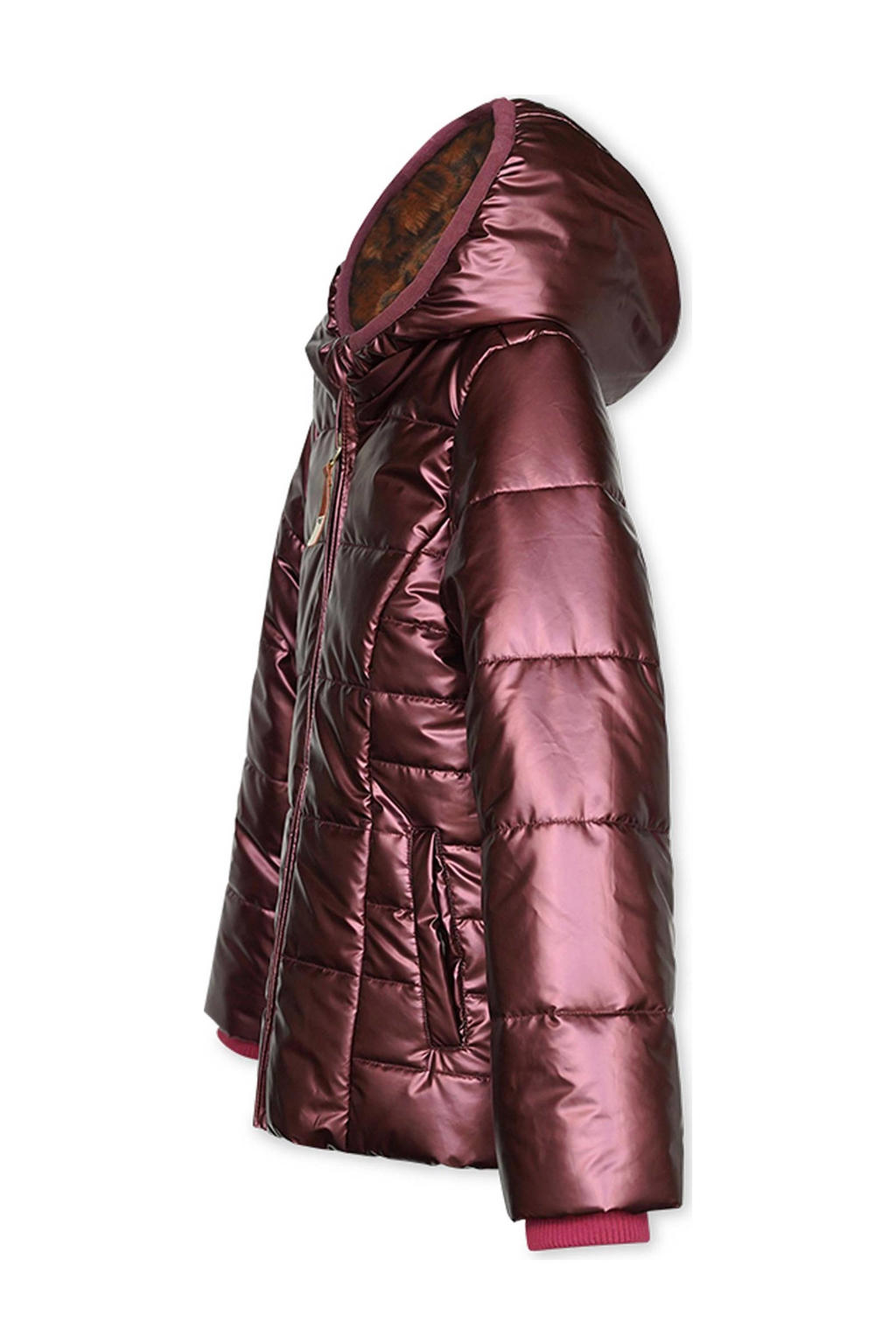 Moodstreet gewatteerde winterjas metallic aubergine | kleertjes.com