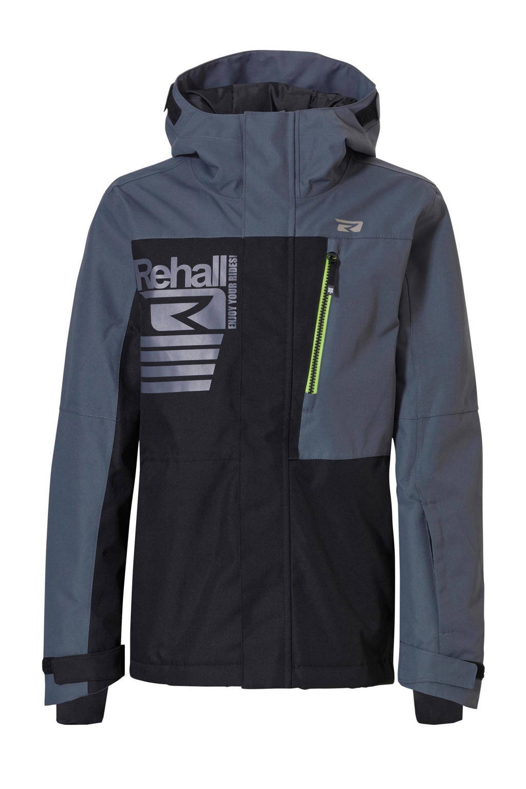 Rehall ski-jack Davey Jr. antraciet/zwart/limegroen | kleertjes.com