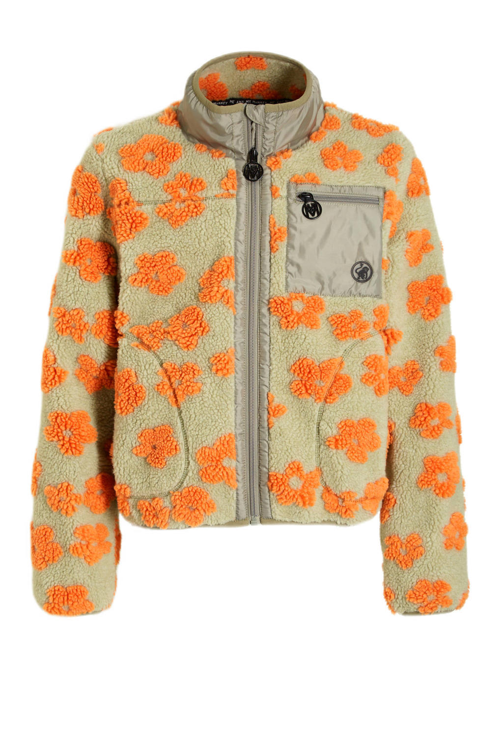 Me & My Monkey teddy tussenjas met bloemenprint lichtgroen/oranje ...