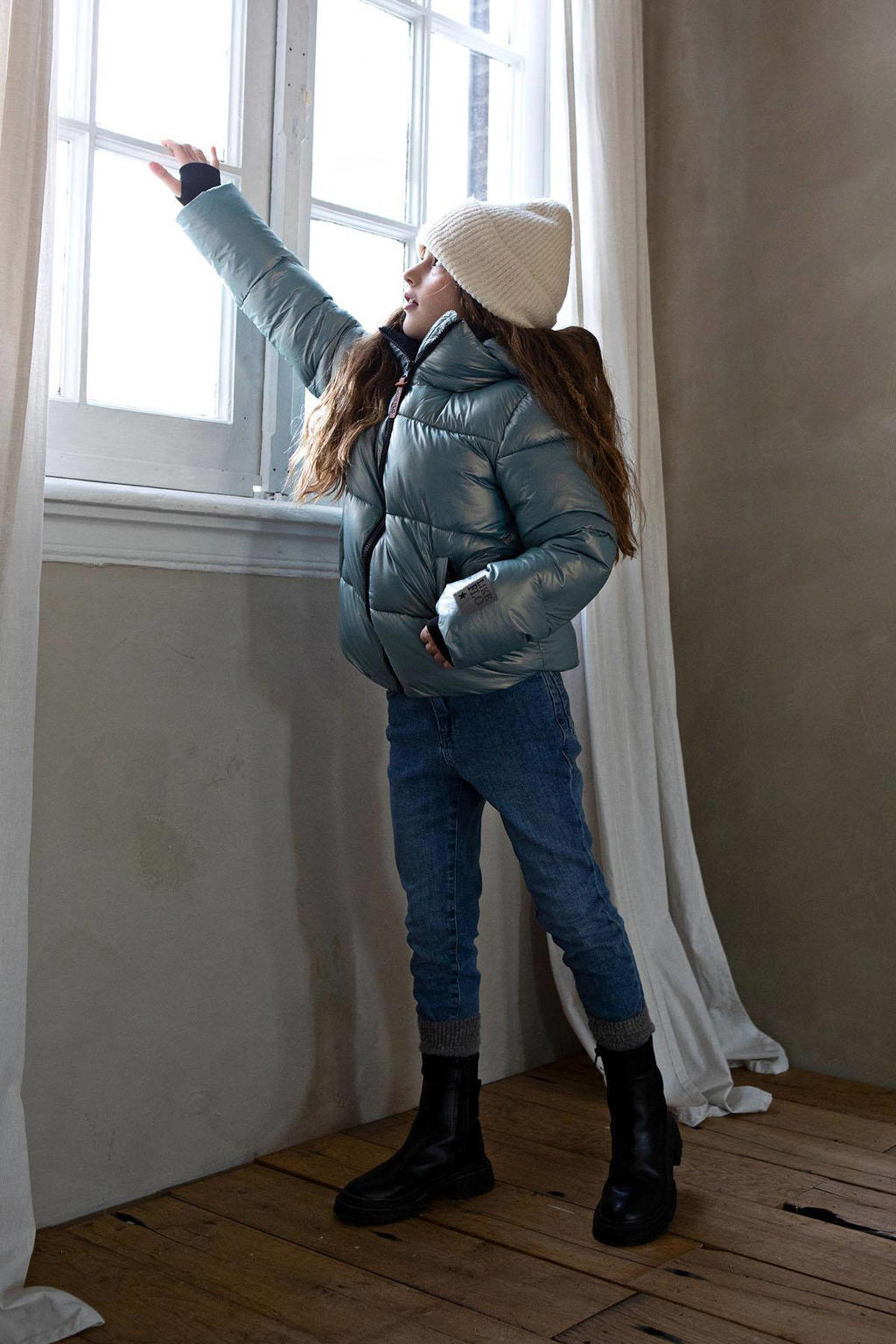 Like Flo gewatteerde winterjas metallic blauw | kleertjes.com