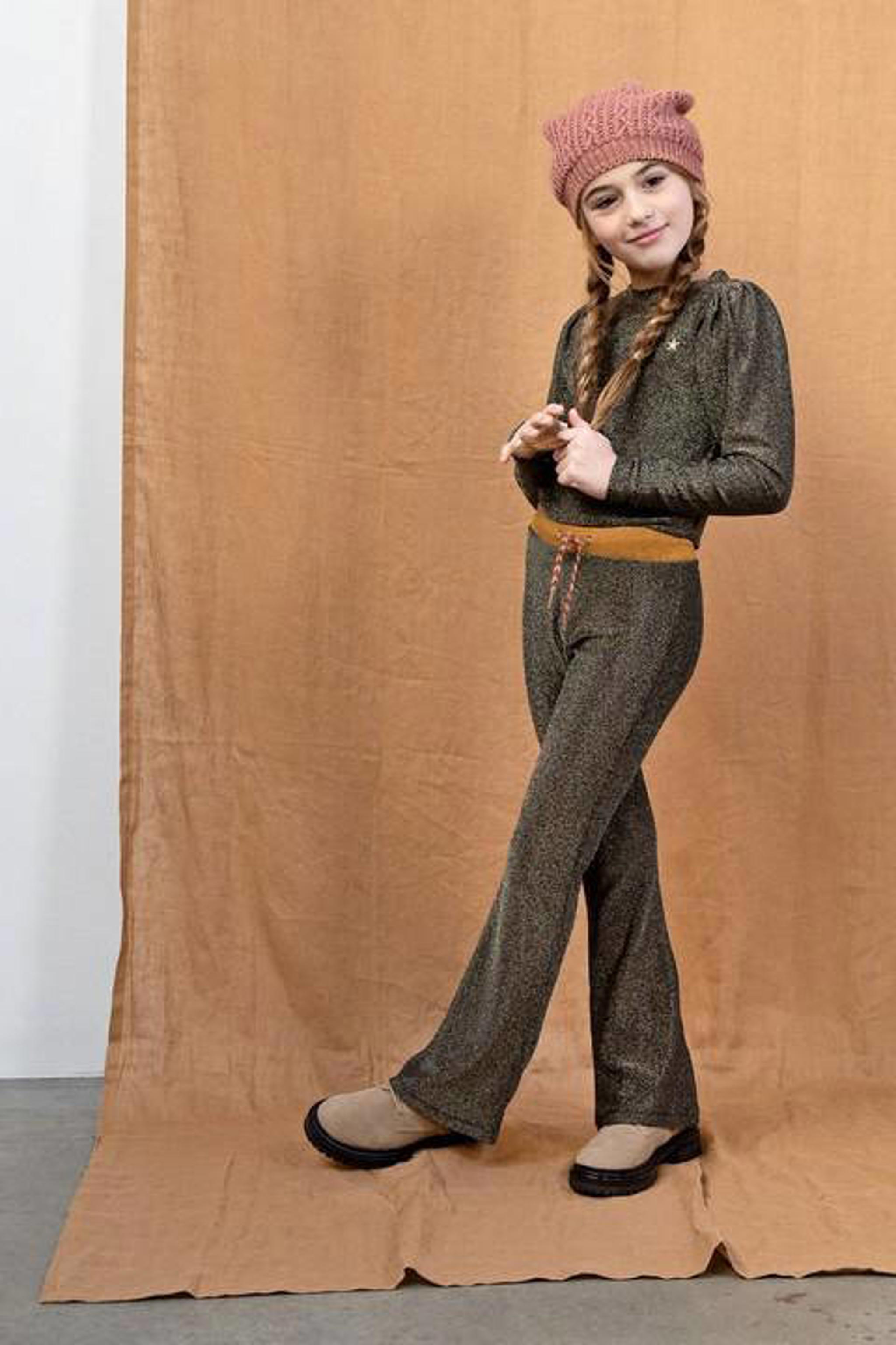 Like Flo flared broek met glitters bruin/oker | kleertjes.com