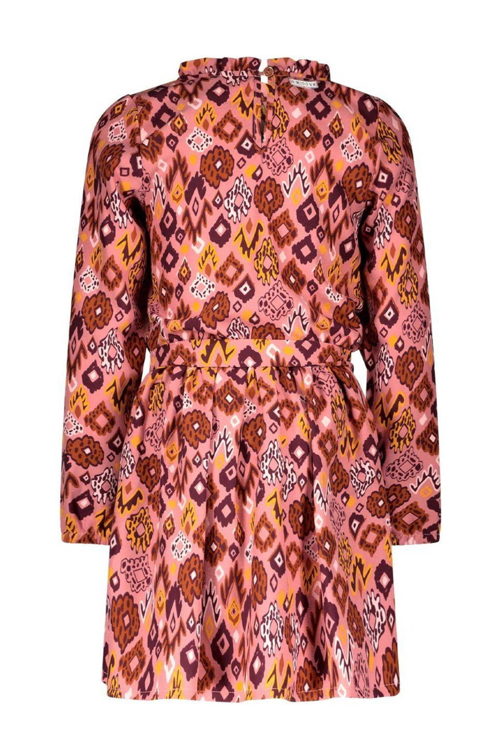 B.Nosy jurk B.PLEASANT met all over print roze/bruin/oker | kleertjes.com