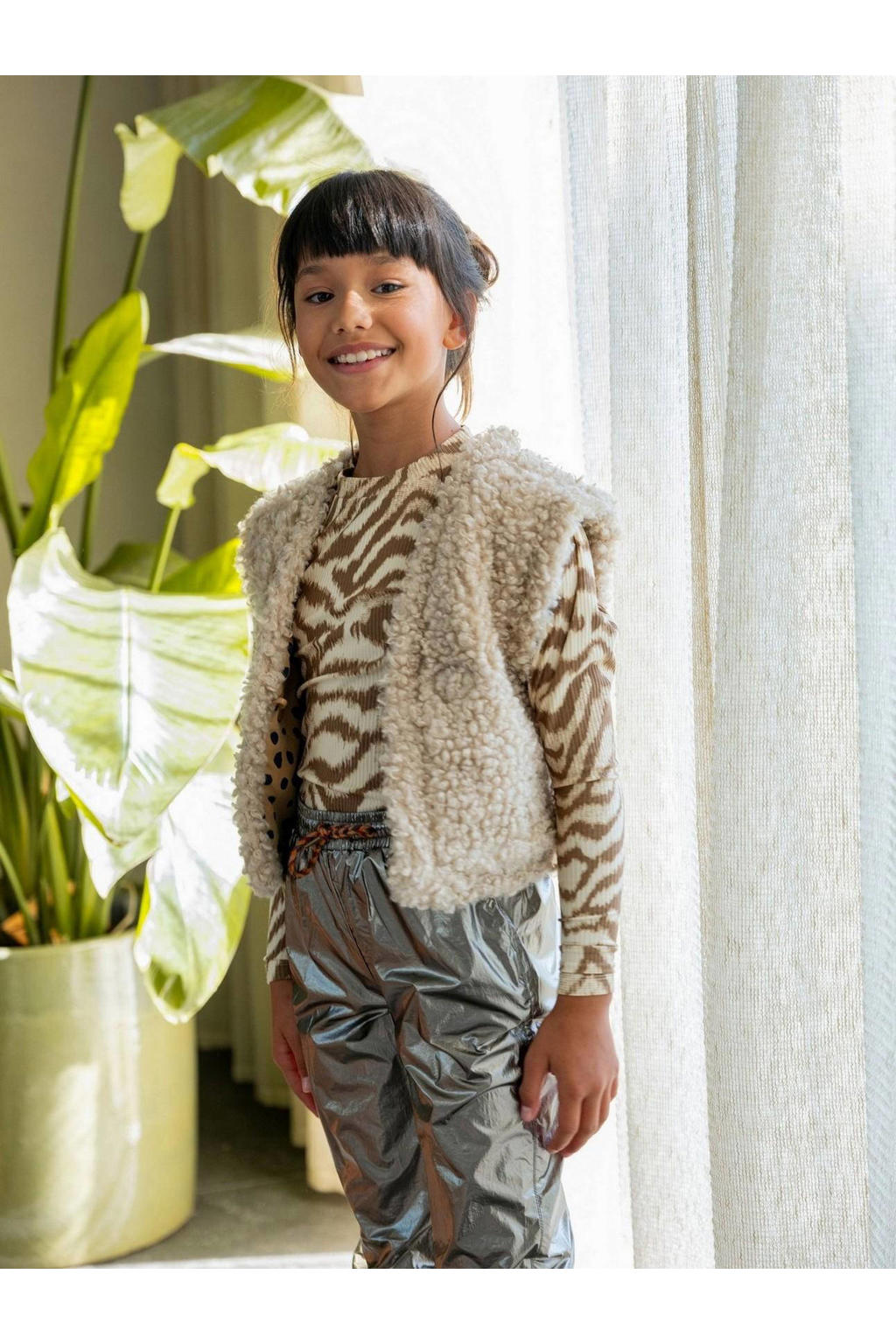 Like Flo metallic regular fit broek bruin | kleertjes.com