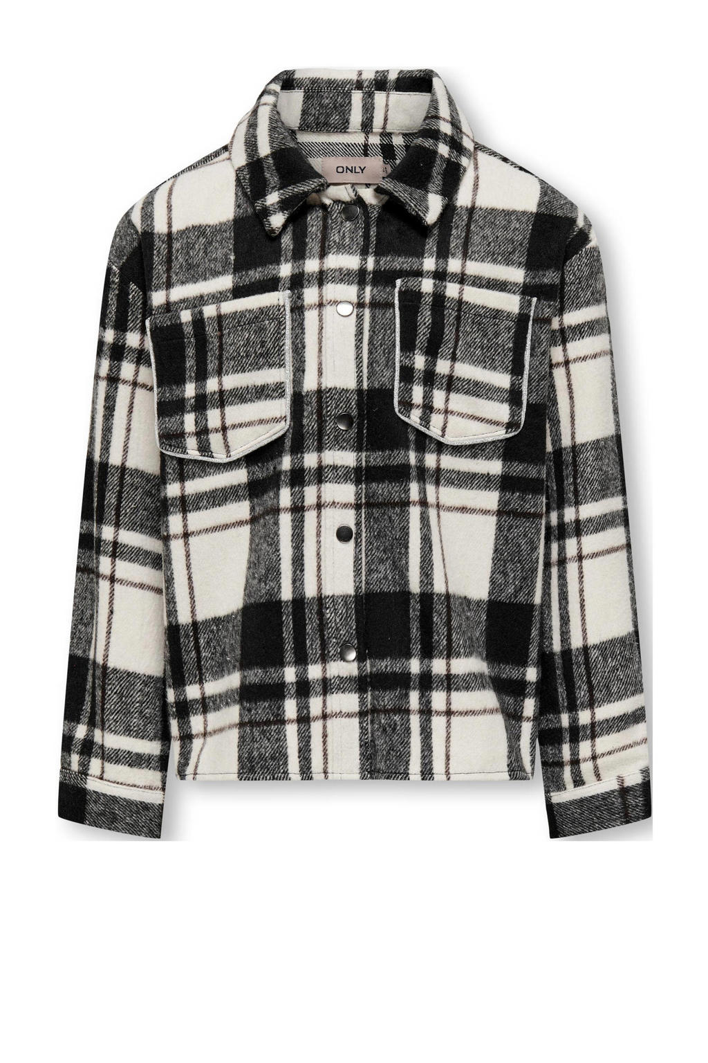 KIDS ONLY GIRL geruite shacket tussenjas KOGKINSLEY zwart/wit ...