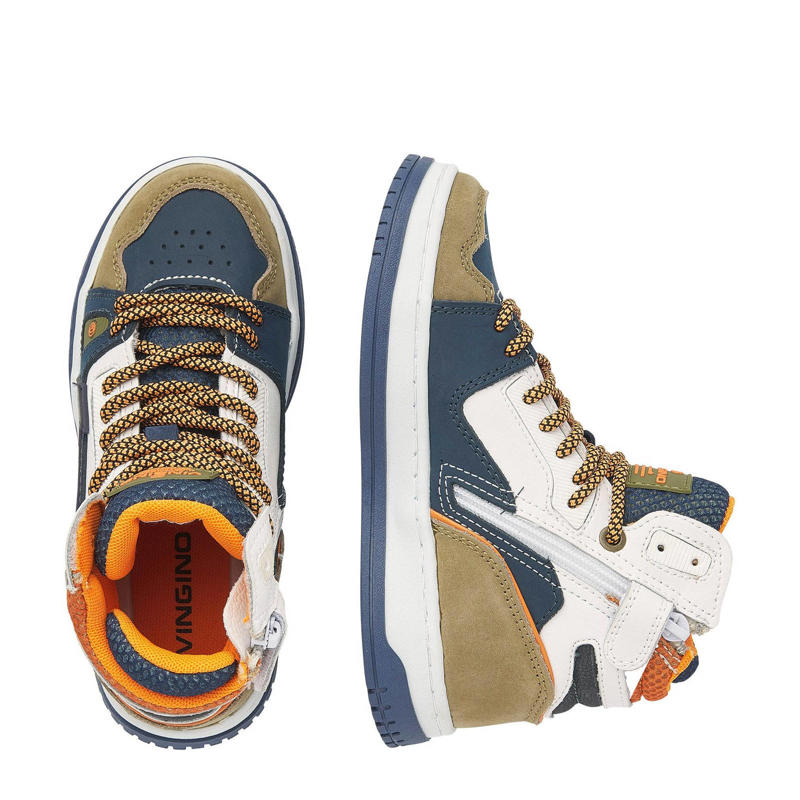 Vingino Max Mid leren sneakers blauw/beige | kleertjes.com