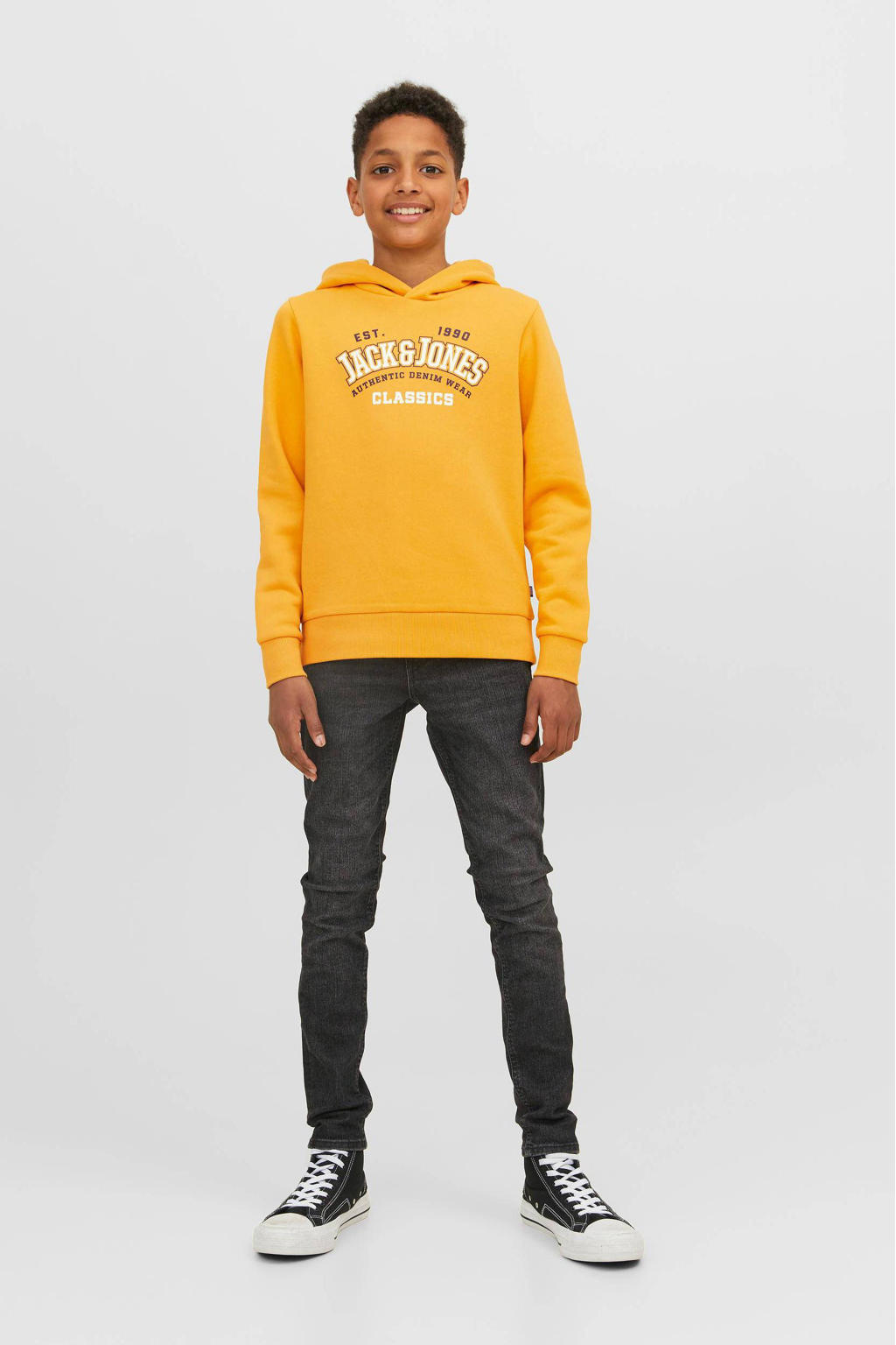 JACK & JONES JUNIOR hoodie JJELOGO met logo honinggeel | kleertjes.com