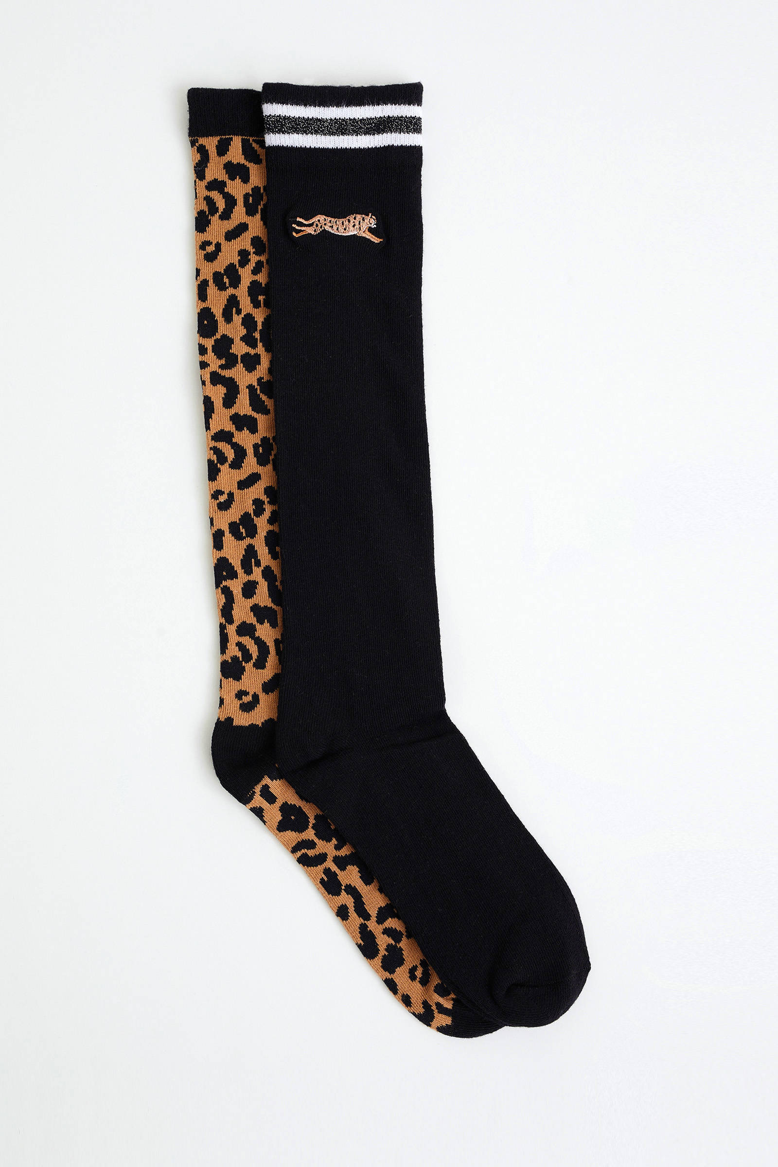 WE Fashion kniekousen - set van 2 zwart/bruin | kleertjes.com