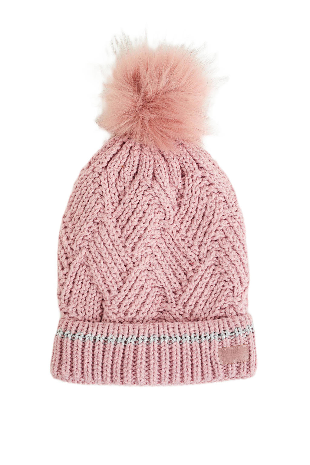 WE Fashion gebreid muts met pompom roze | kleertjes.com