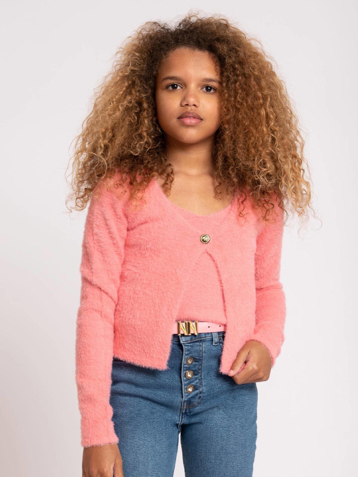 NIK&NIK fijngebreid vest Twinny poederroze | kleertjes.com