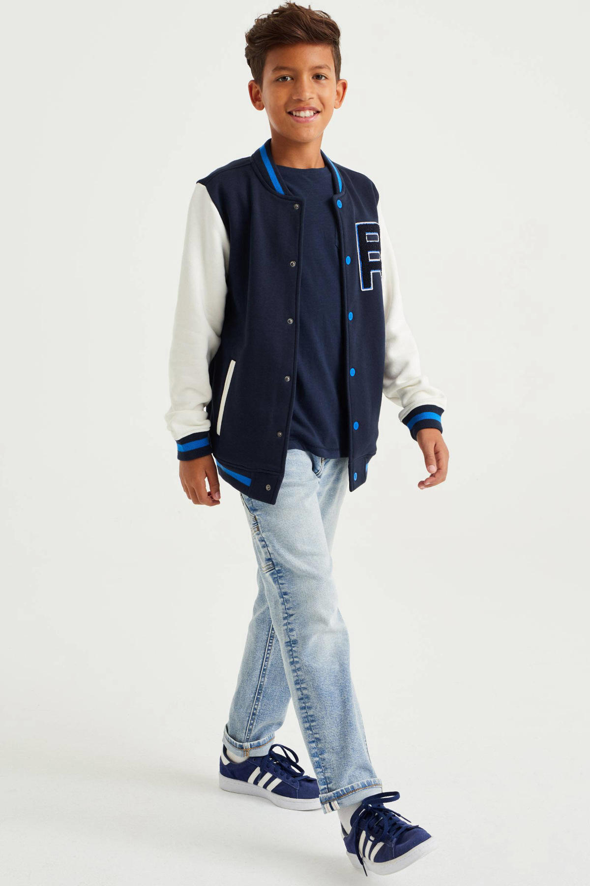 WE Fashion Blue Ridge baseball vest donkerblauw/wit | kleertjes.com