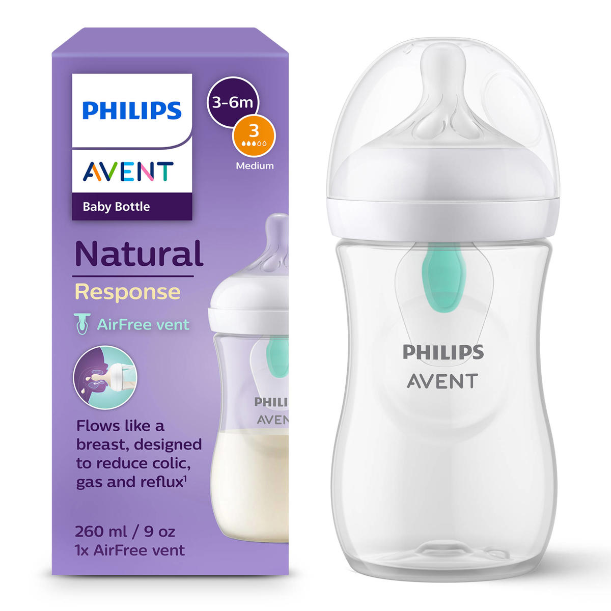 Philips AVENT Natural Response Anti-colic 1 babyfles – 260 ml – Flow 3 ...