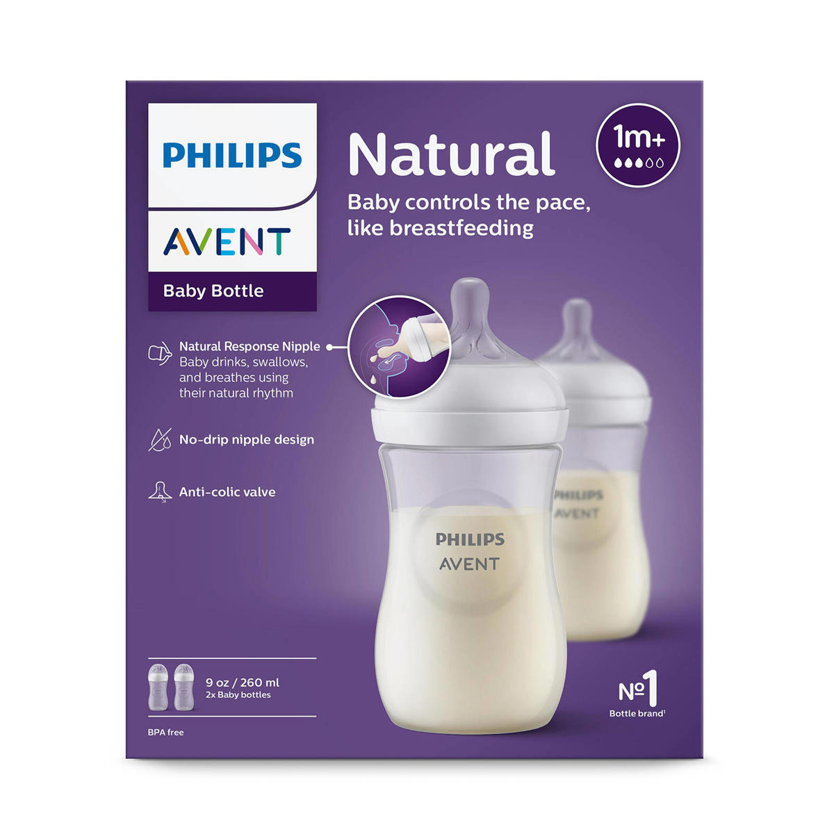 Philips AVENT Natural Response 2 babyflessen – 260 ml – Flow 2 - SCY900 ...