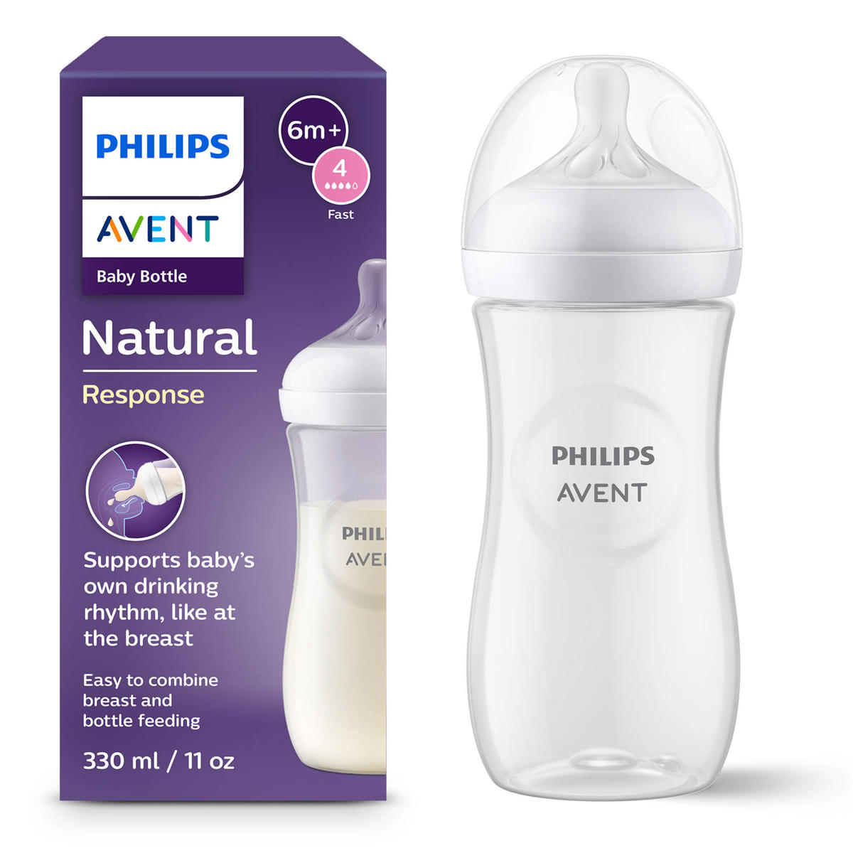 Philips AVENT Natural Response 1 babyfles – 330 ml – Flow 4 - SCY906/01 ...