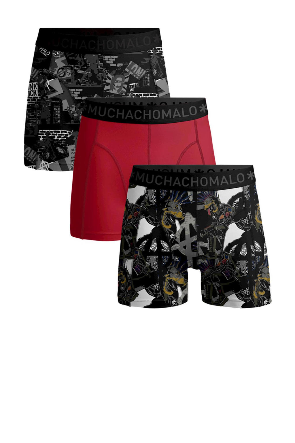 Muchachomalo boxershort PUNK - set van 3 zwart/rood | kleertjes.com