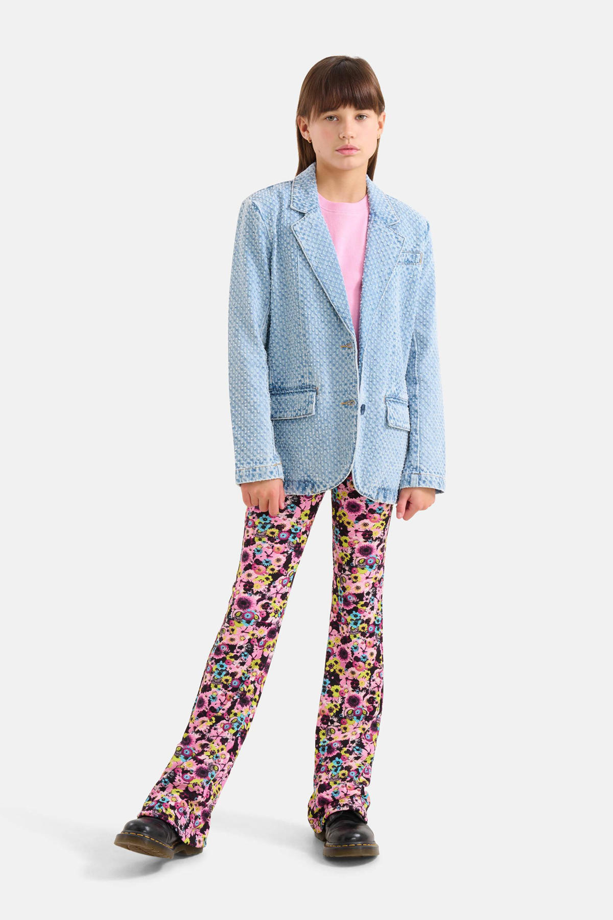 Shoeby blazer met all over print light blue denim bleached | kleertjes.com