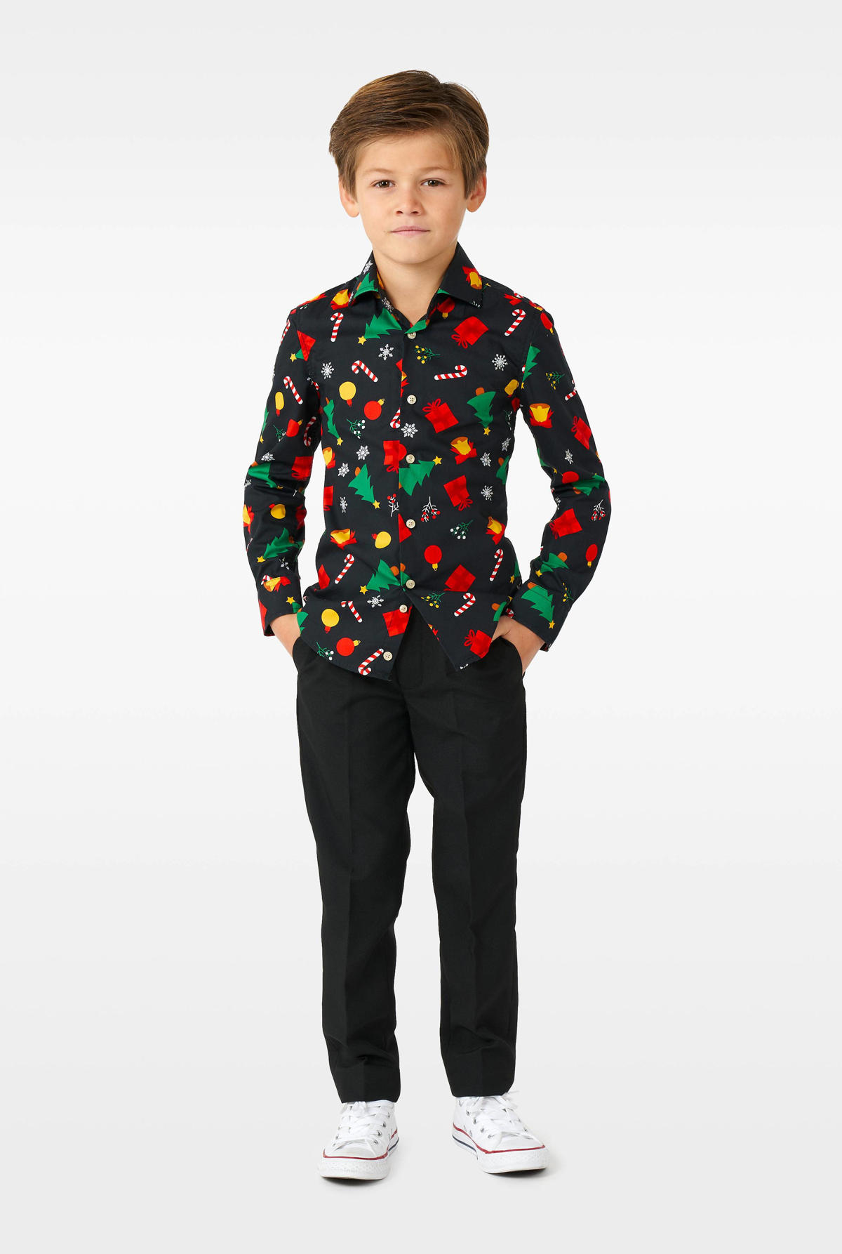 OppoSuits overhemd Christmas Icons met all over print zwart/multicolor ...