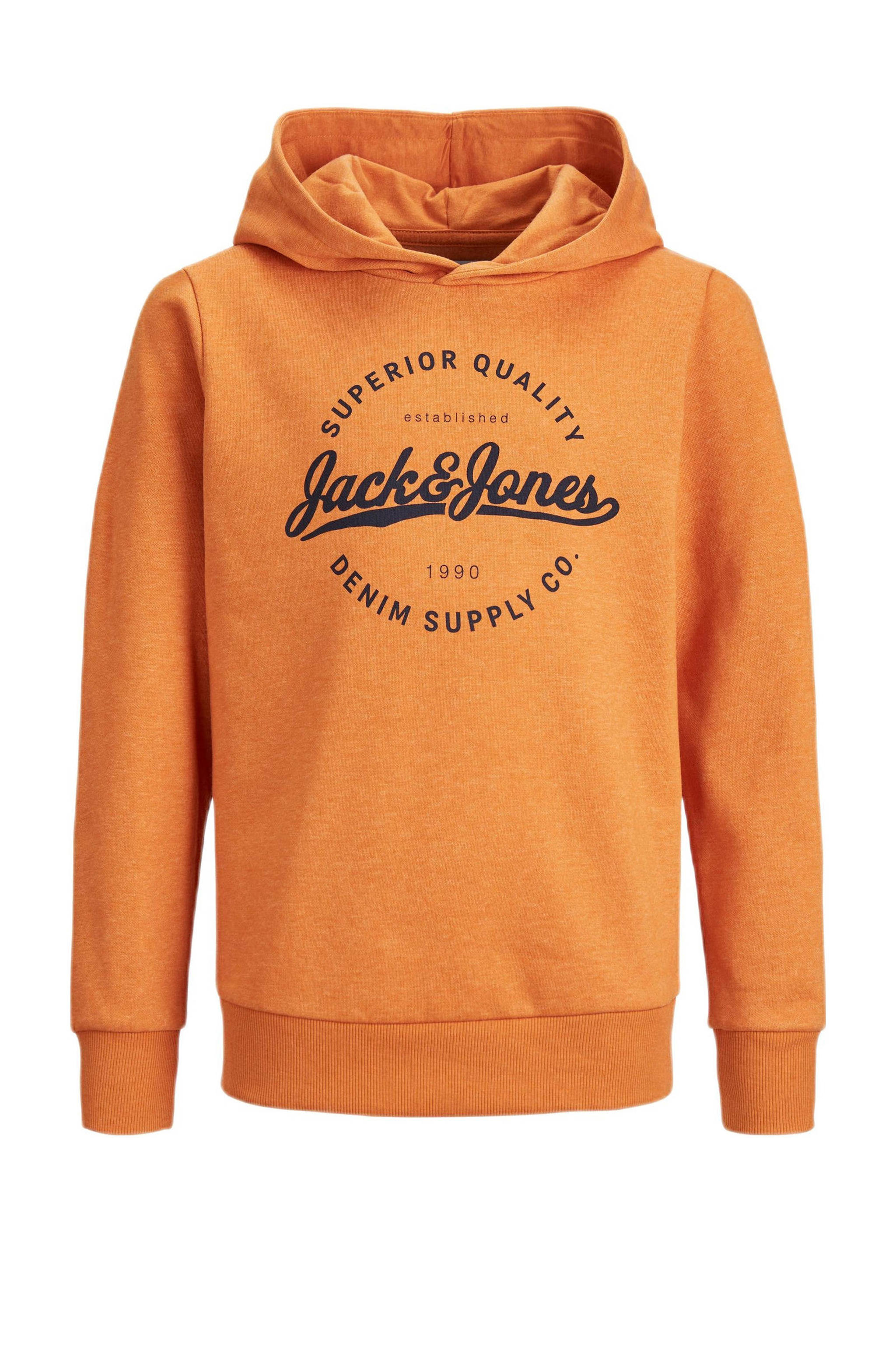 JACK & JONES JUNIOR hoodie JJSTANLI met logo oranje | kleertjes.com