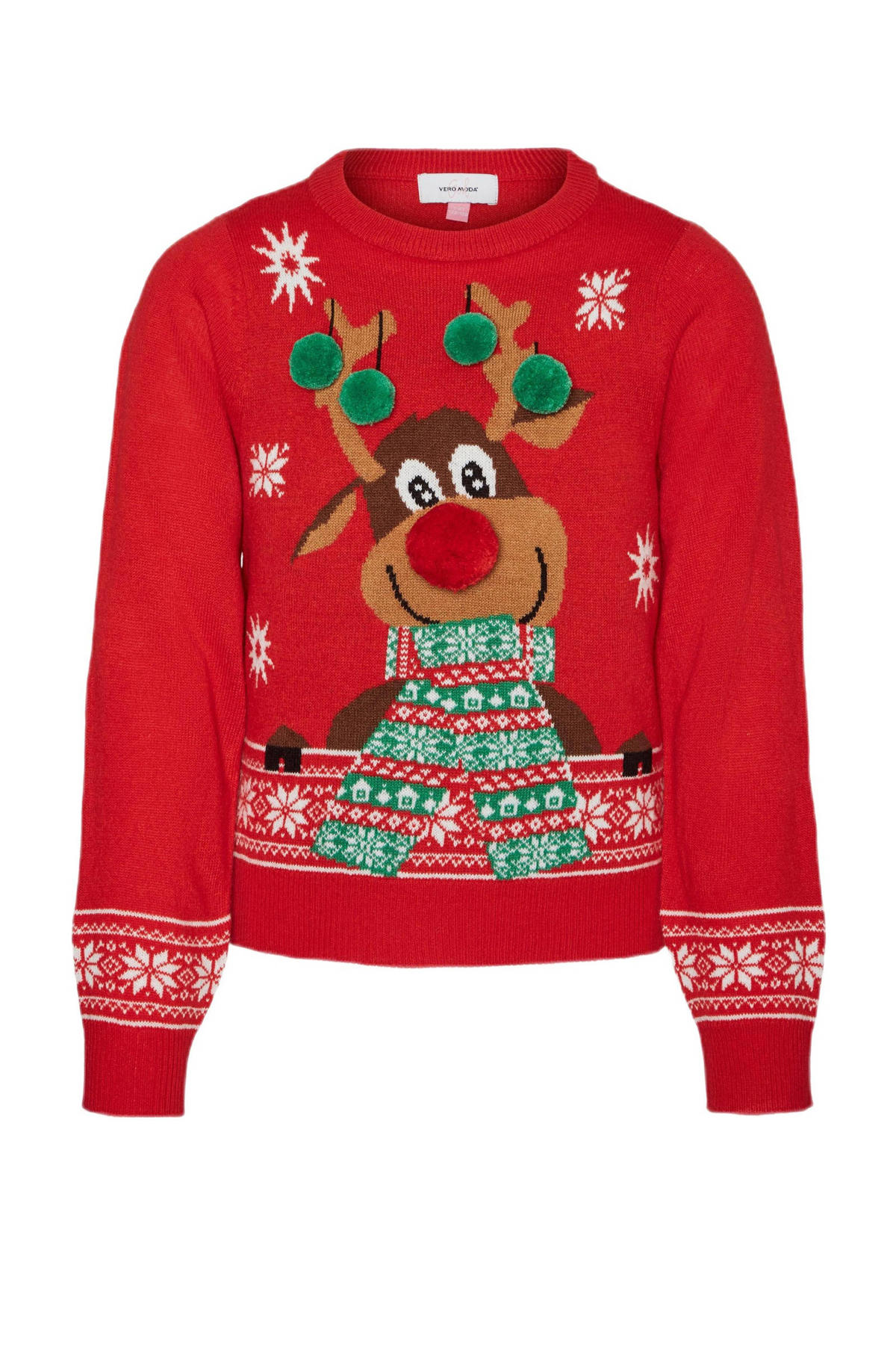 VERO MODA GIRL gebreide kersttrui VMNEWFROSTYDEER met printopdruk rood ...
