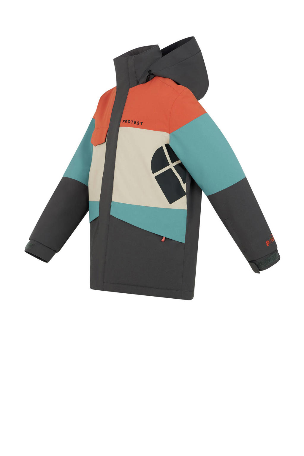 Protest ski-jack PRTPECKER JR antraciet/oranje/turquoise | kleertjes.com