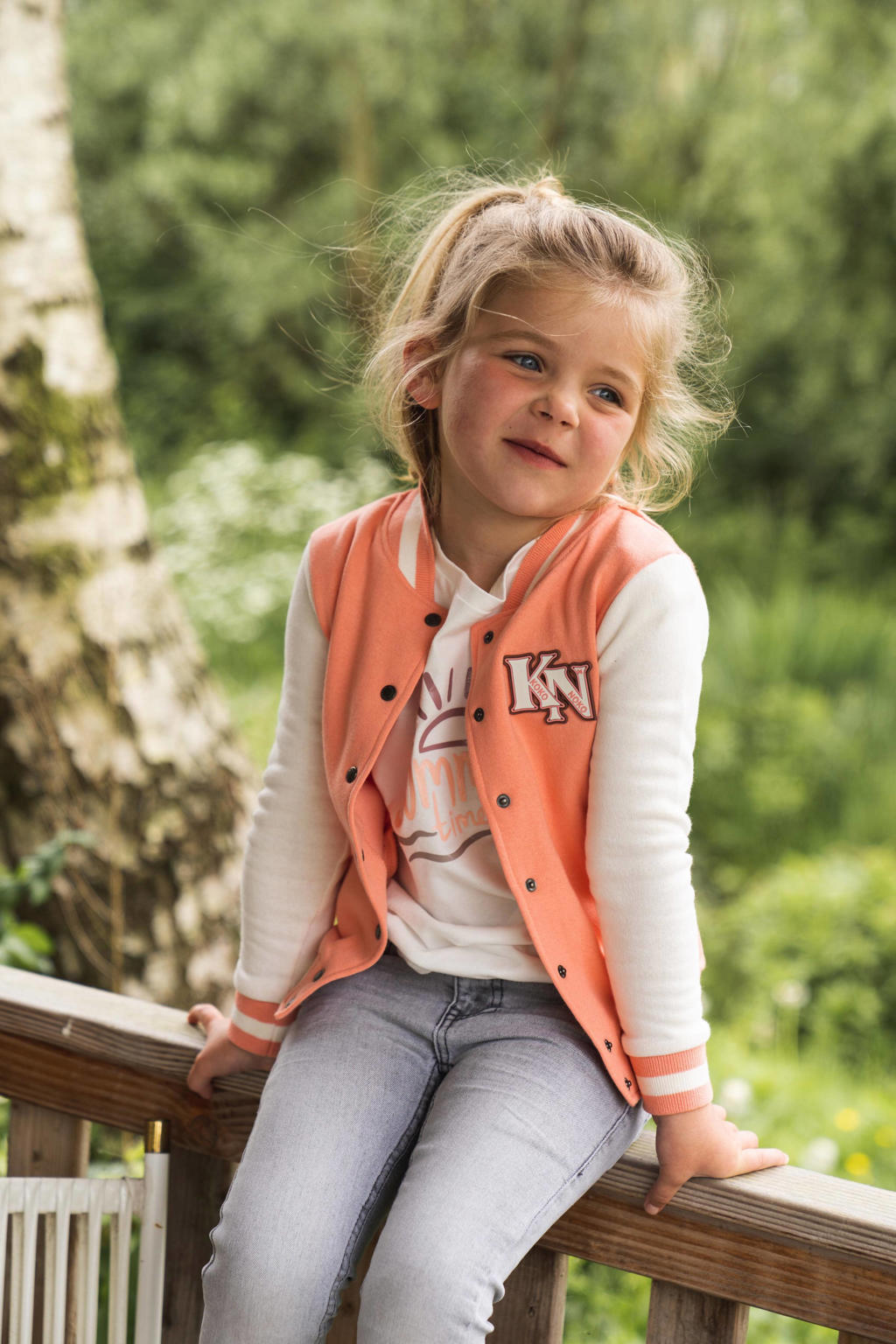 Koko Noko bomberjack zomer roze/wit | kleertjes.com