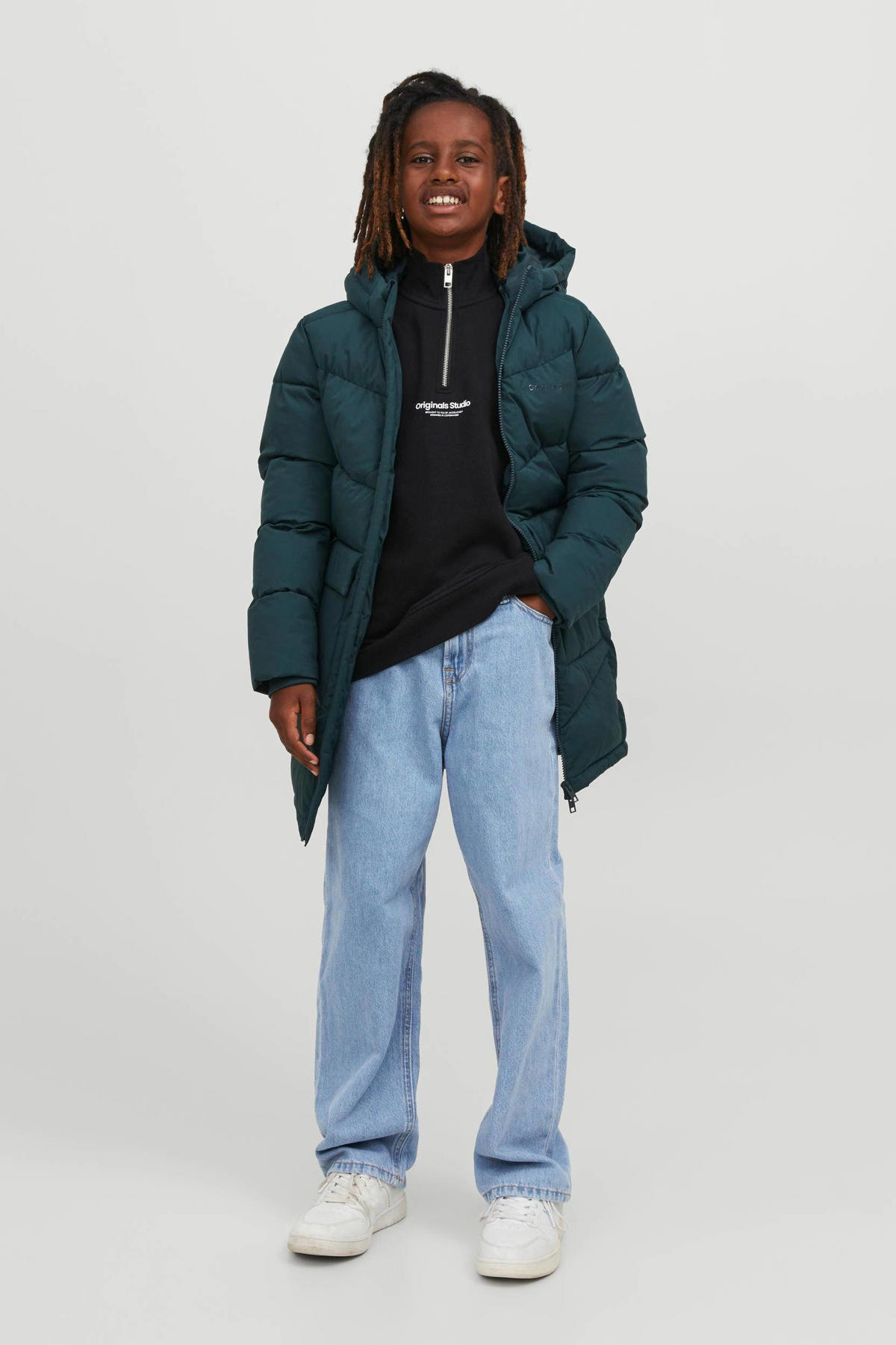 JACK & JONES JUNIOR high waist baggy fit jeans JJIALEX light blue denim ...