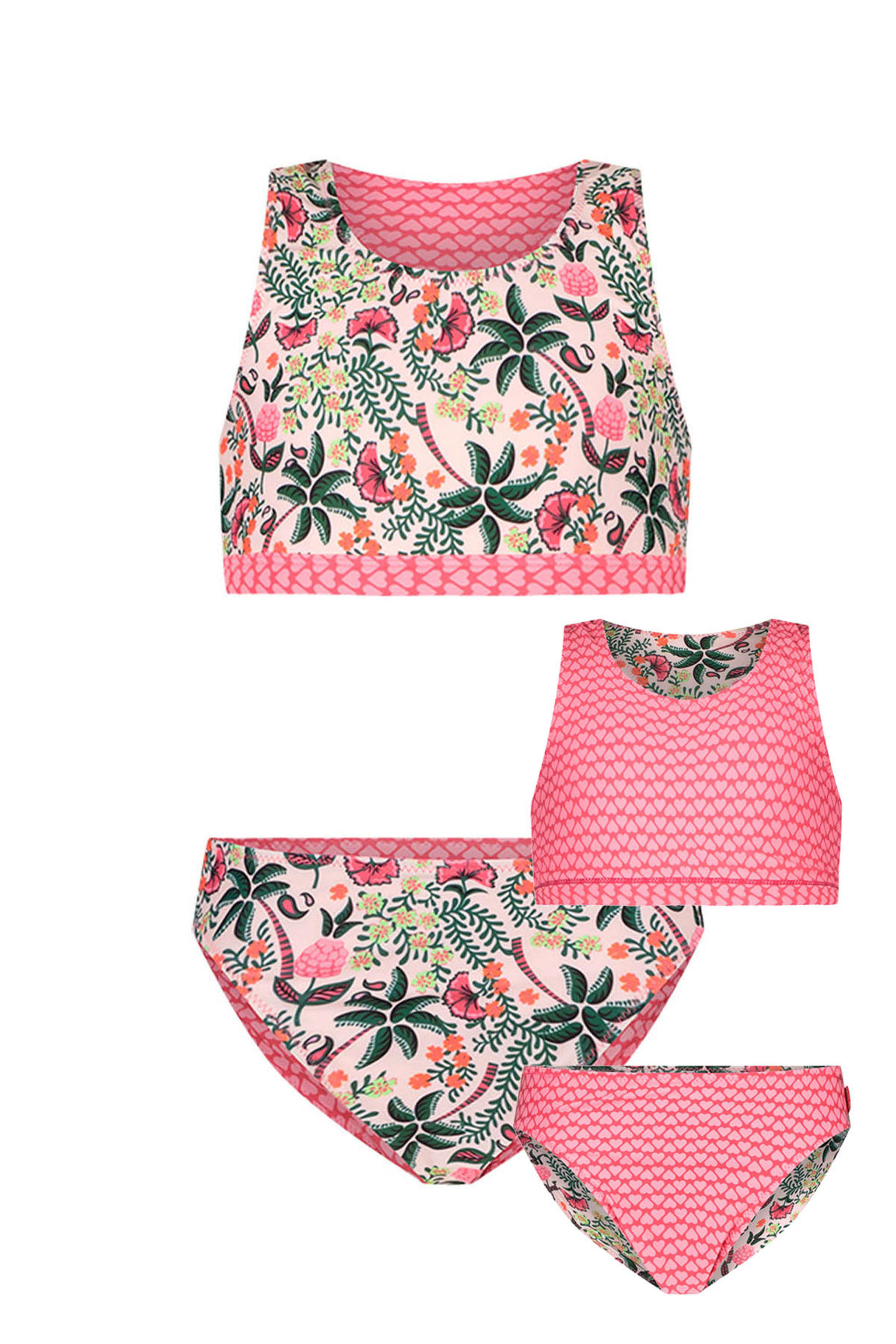 Just Beach reversible crop bikini roze/groen | kleertjes.com