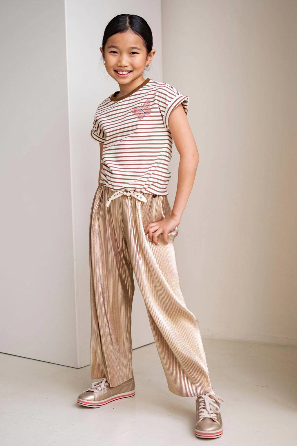 Like Flo metallic straight fit broek goud | kleertjes.com