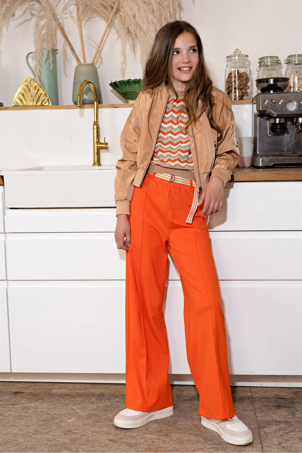 NoBell’ wide leg broek Salet oranjerood | kleertjes.com