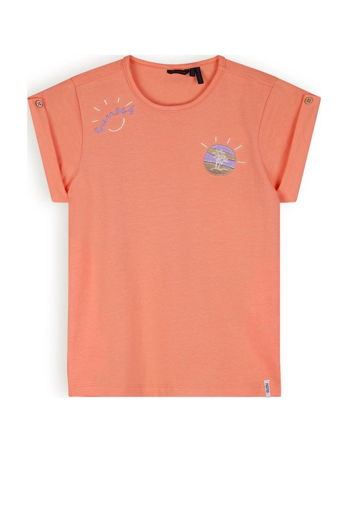 NONO T-shirt Kiki met printopdruk koraaloranje | kleertjes.com