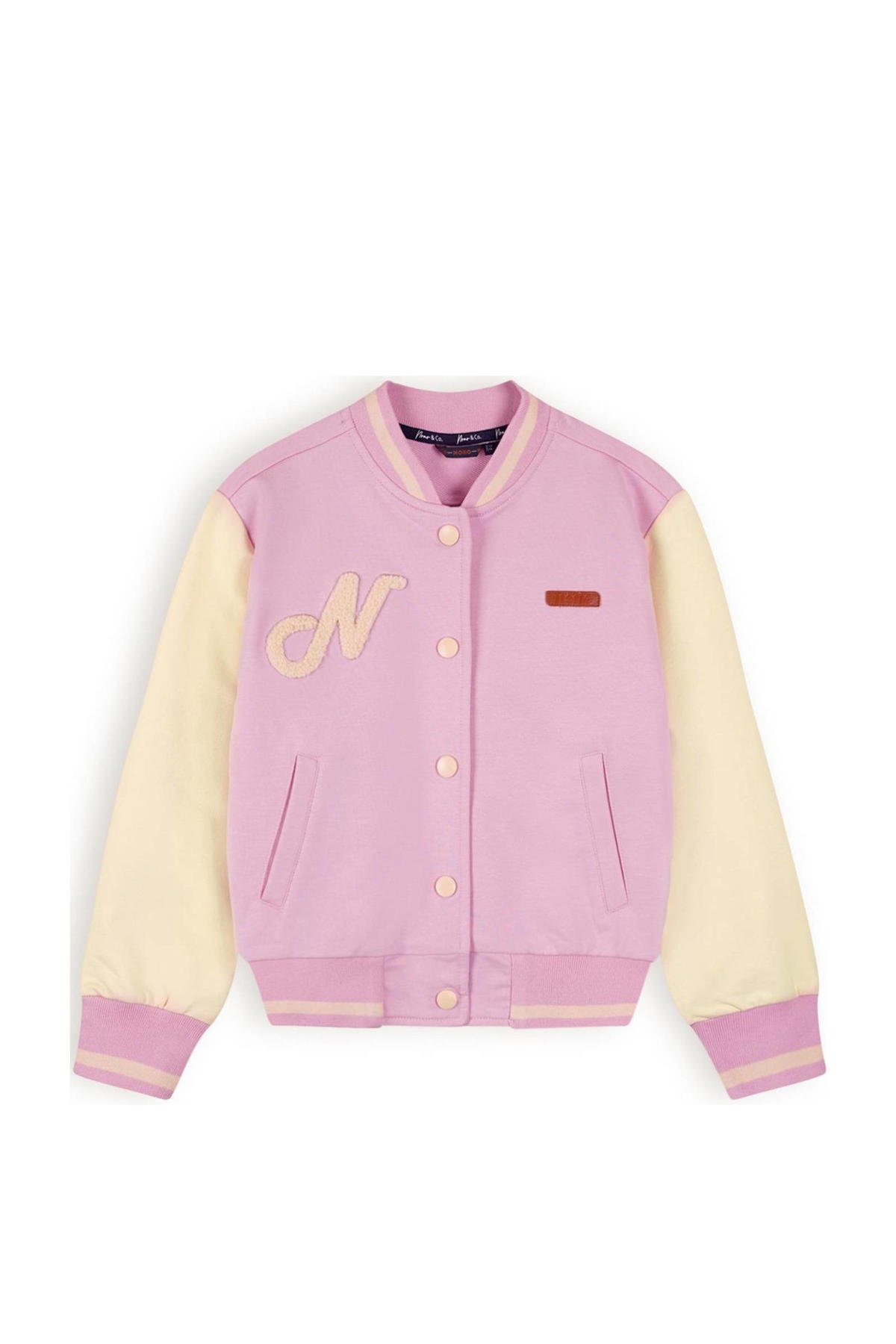 NONO baseball jacket Darsy zoetroze/beige | kleertjes.com