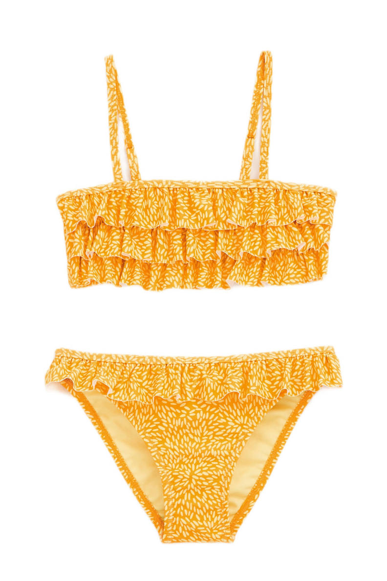 WE Fashion bandeau bikini met ruches geel/wit | kleertjes.com