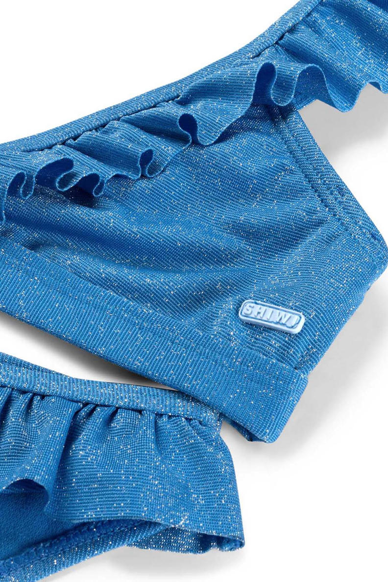 Shiwi triangel bikini Bella met lurex en ruches blauw | kleertjes.com