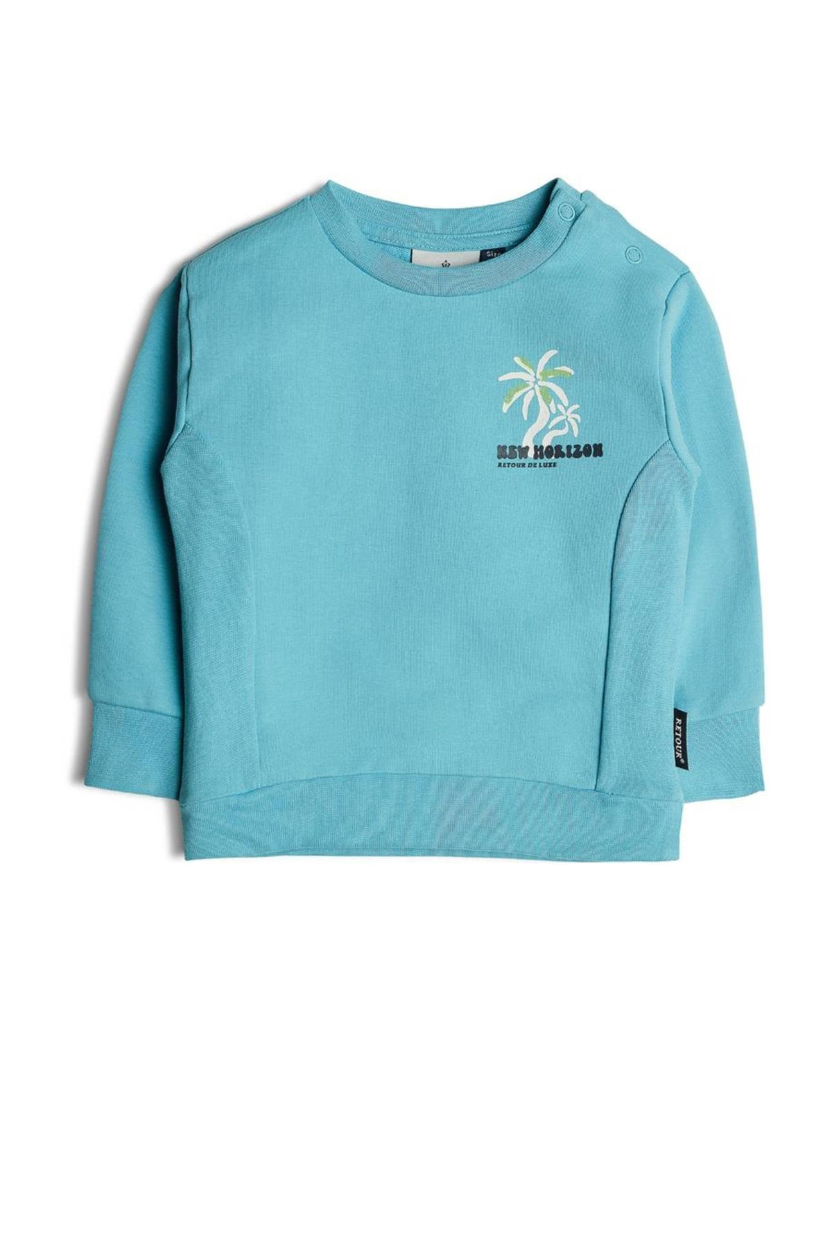 Retour Mini sweater Rider met printopdruk aquablauw | kleertjes.com