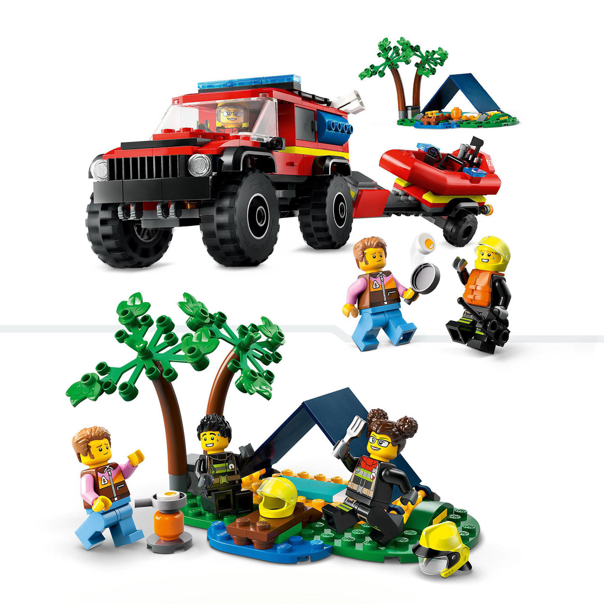 LEGO City 4x4 brandweerauto met reddingsboot Set met Speelgoed Auto en ...