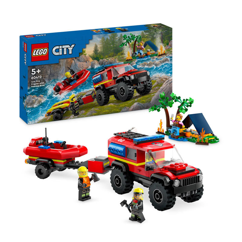LEGO City 4x4 brandweerauto met reddingsboot Set met Speelgoed Auto en ...