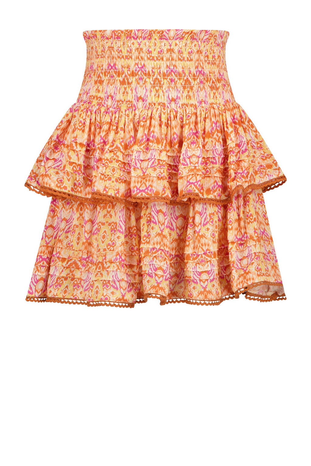 Vingino rok Qalice met all over print en plooien oranje/roze/geel ...