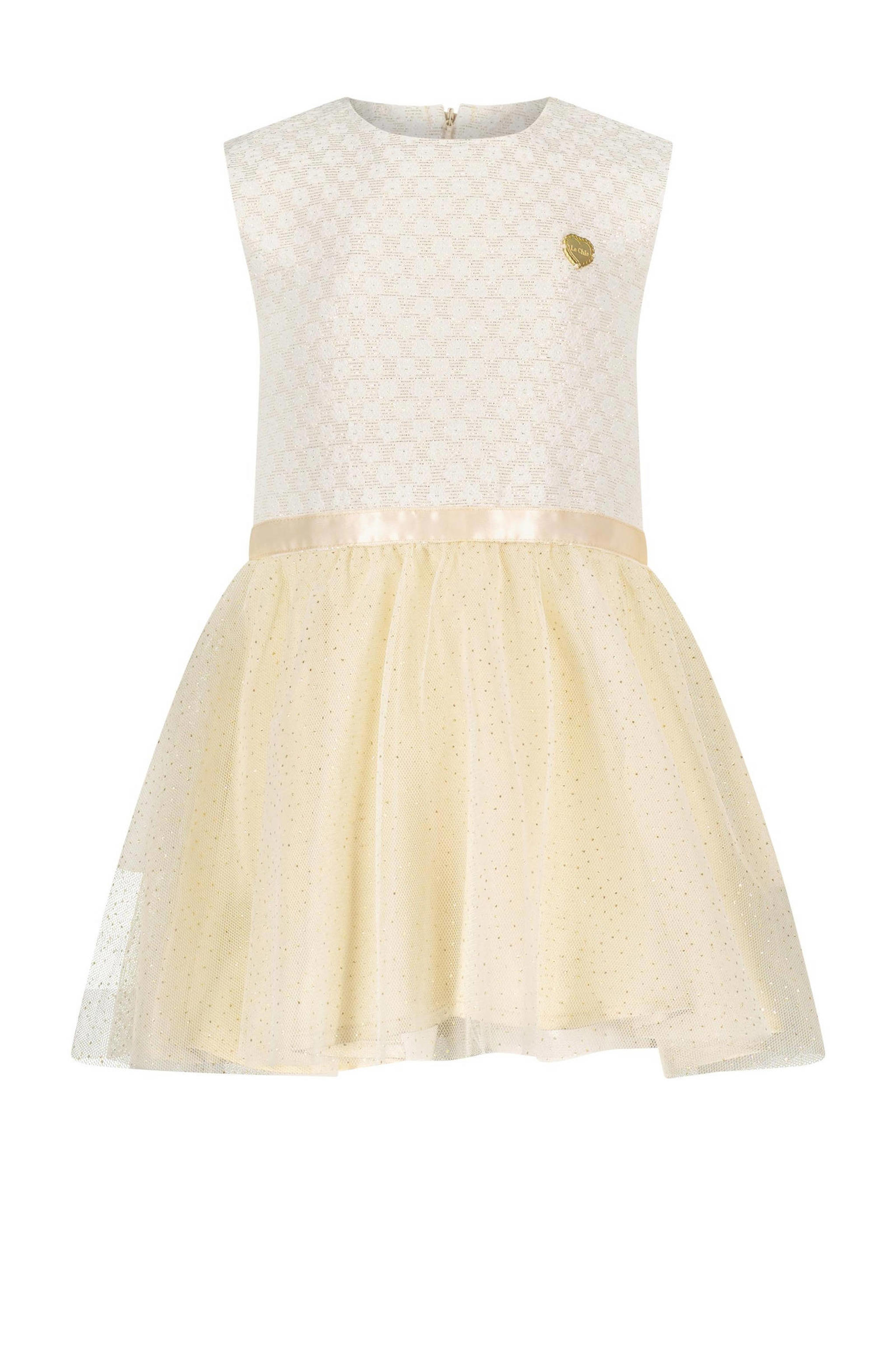 Le Chic baby A-lijn jurk SYMMI met all over print en plooien goud ...