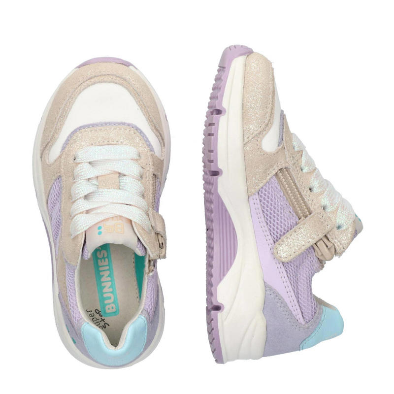BunniesJR Fenna Force chunky leren sneakers beige/lila | kleertjes.com