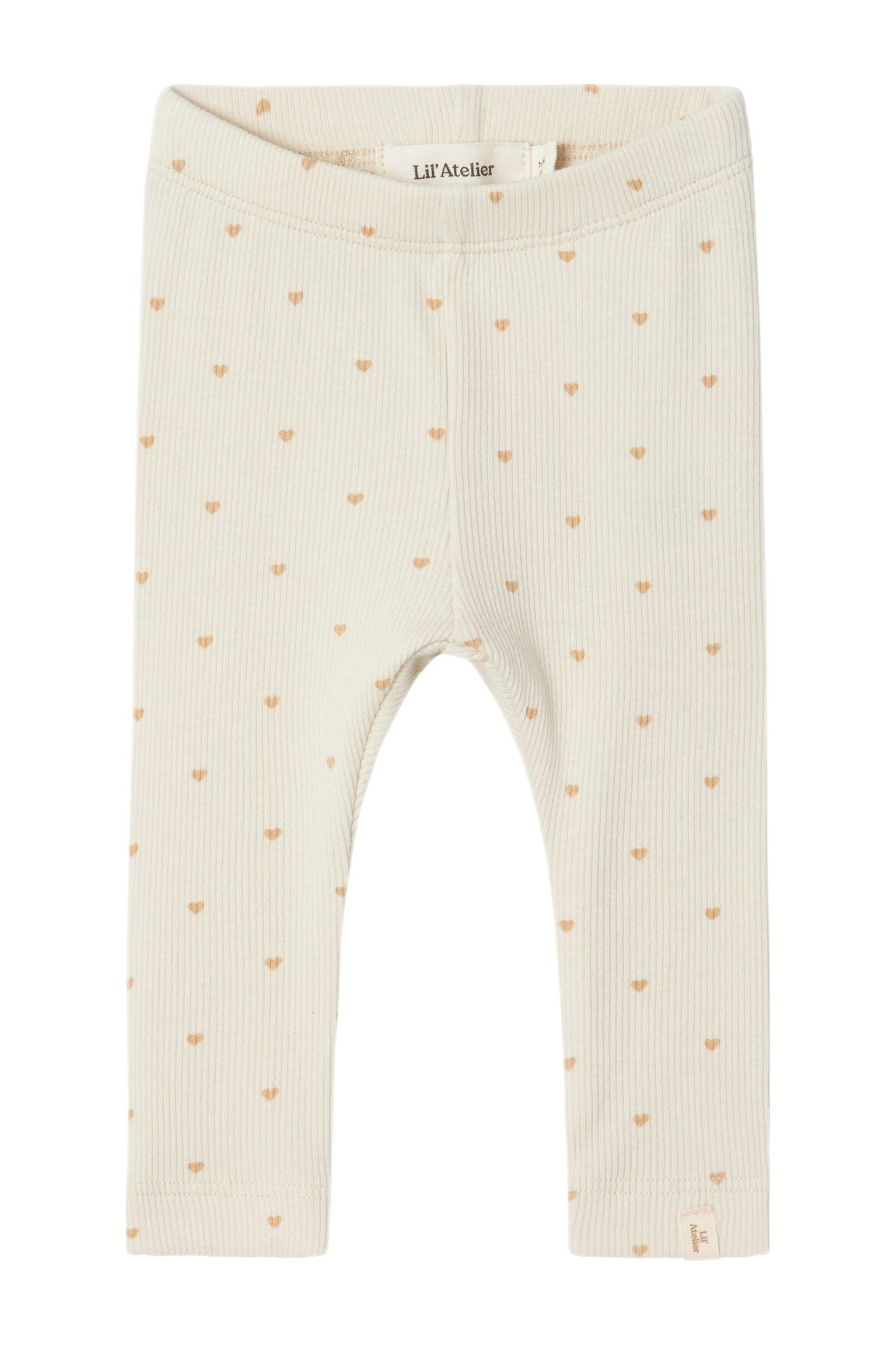 LIL' ATELIER BABY baby regular fit broek NBFGAGO met hartjes ecru/roze | kleertjes.com