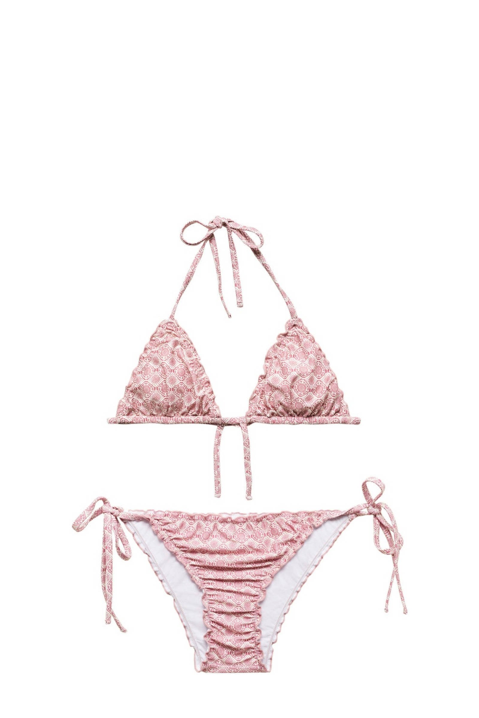 Mango Kids triangel bikini met ruches roze/wit | kleertjes.com