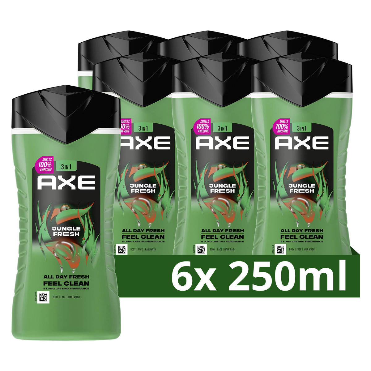 Axe Jungle Fresh 3-in-1 douchegel - 6 x 250 ml | kleertjes.com