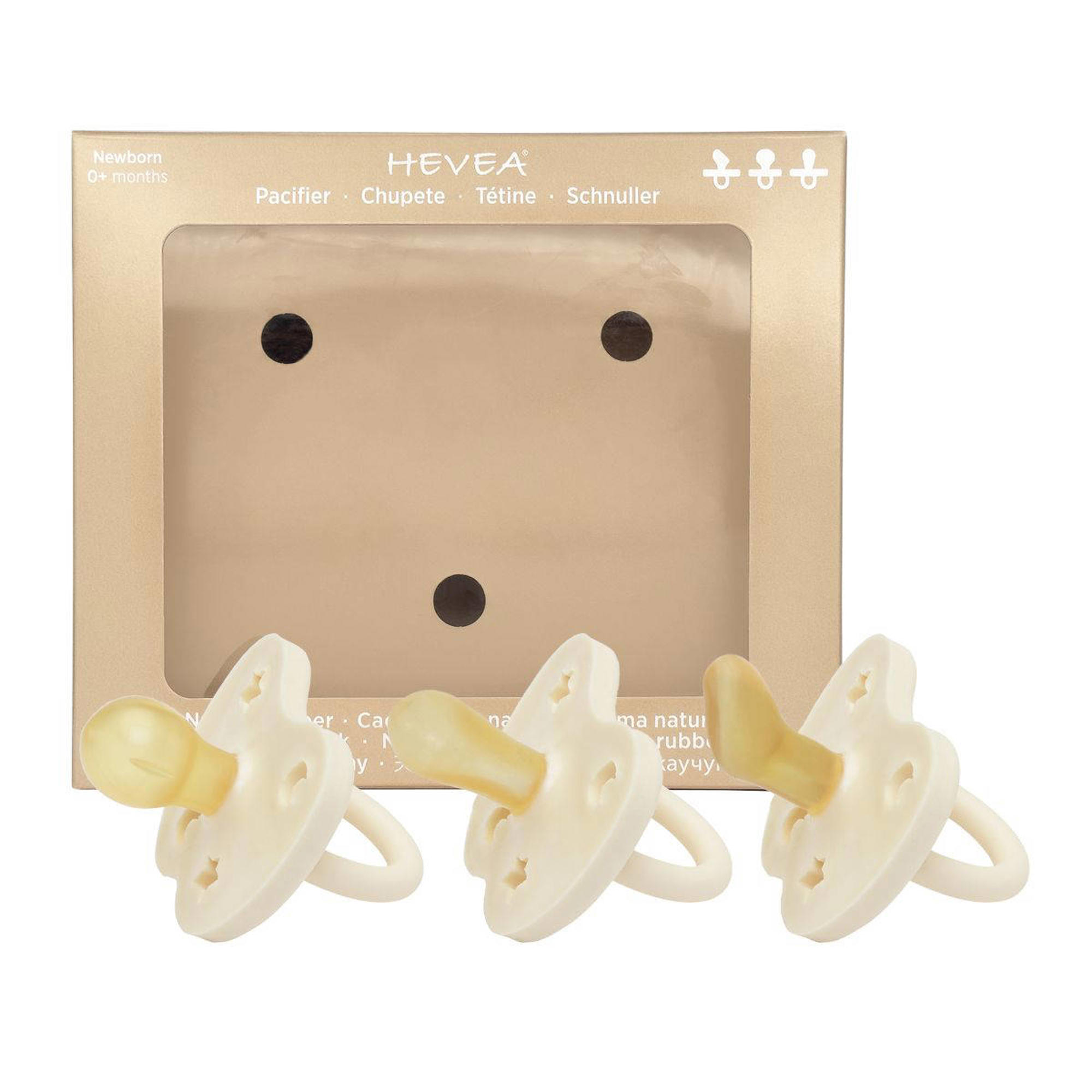 Hevea speen 3-pack sym/ortho/rond trial pack Milky White | kleertjes.com