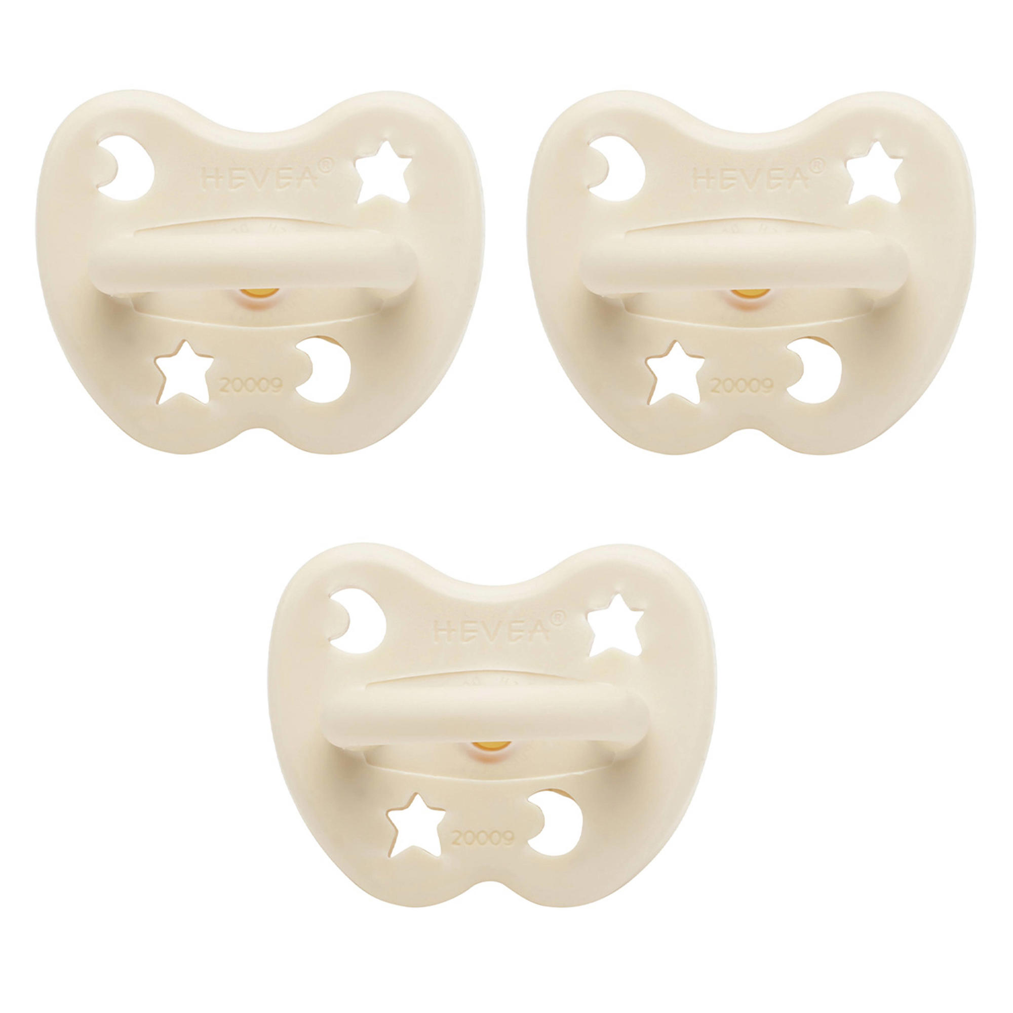 Hevea speen 3-pack sym/ortho/rond trial pack Milky White | kleertjes.com