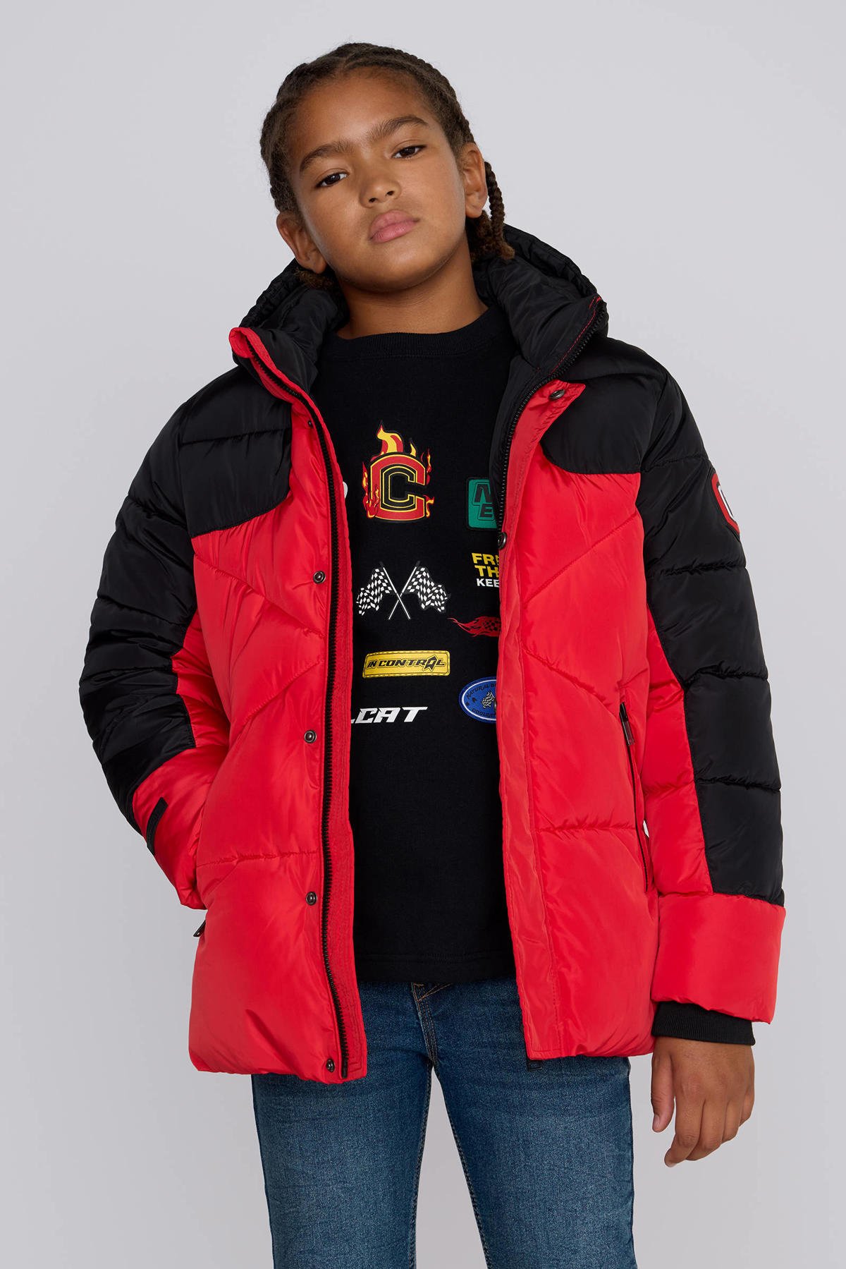Coolcat Puffer Winterjas Josh Colourblock Rood | kleertjes.com