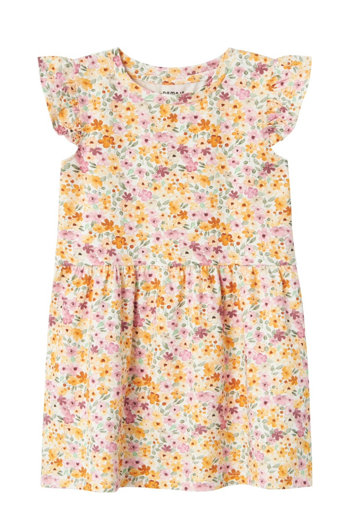 NAME IT MINI gebloemde A-lijn jurk NMFHISSE ecru/multicolor | kleertjes.com