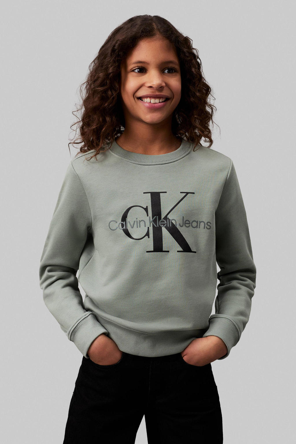 Calvin Klein sweater Terry met logo grijsgroen | kleertjes.com